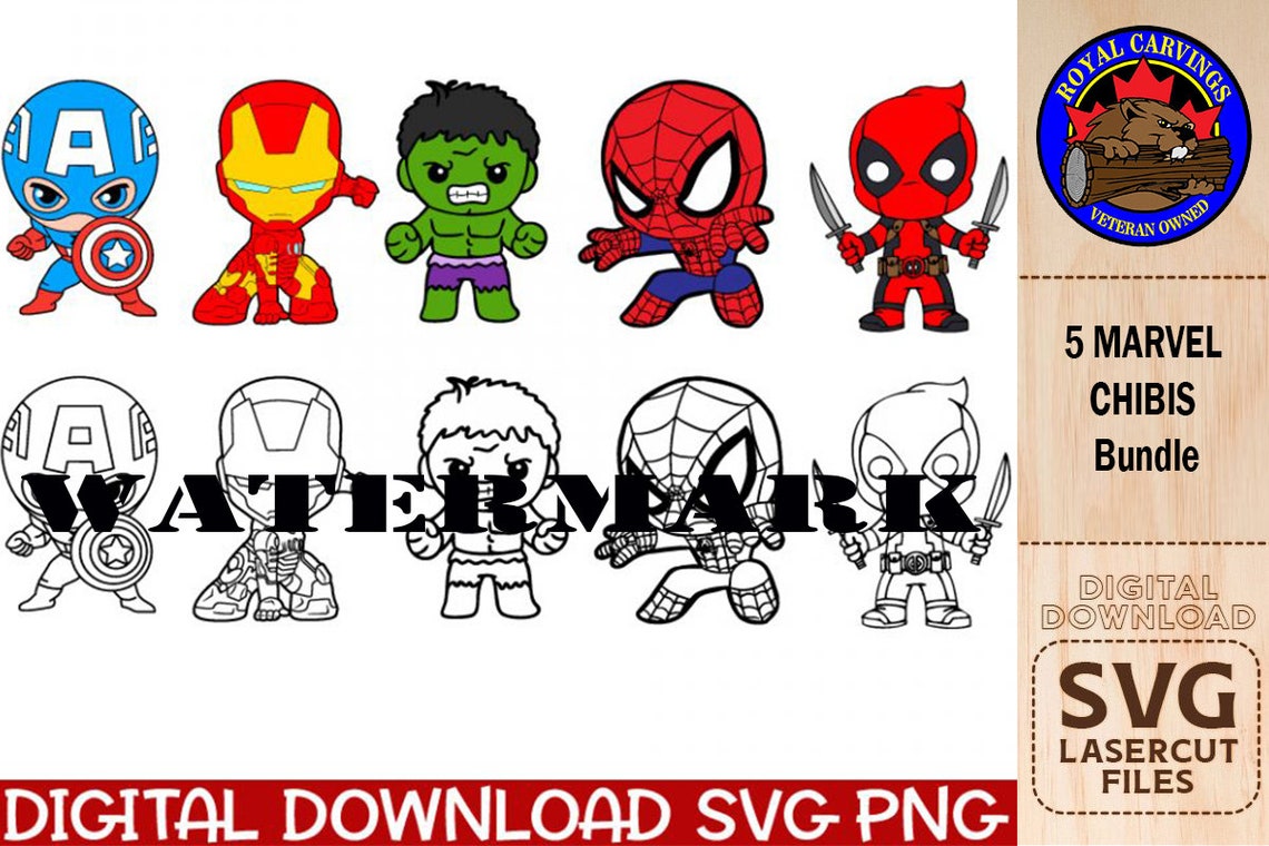 5 Marvel Avenger Chibis SVG Bundle for Cricut Sublimation - Etsy