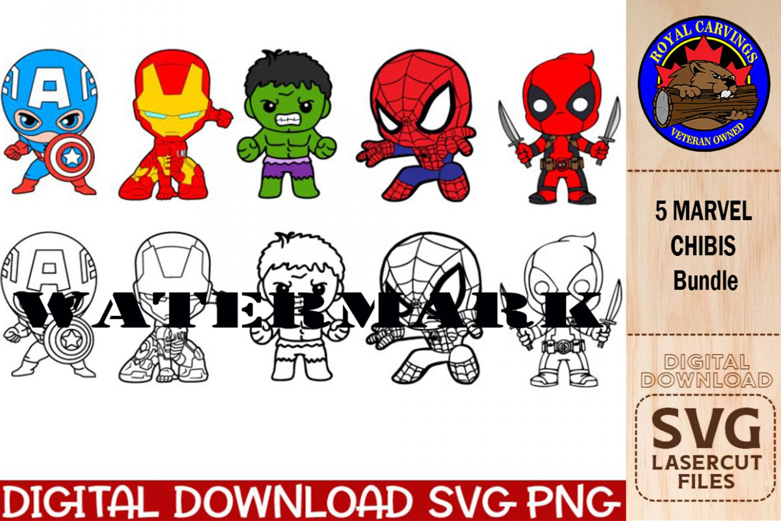 5 Marvel Avenger Chibis SVG Bundle for Cricut Sublimation - Etsy
