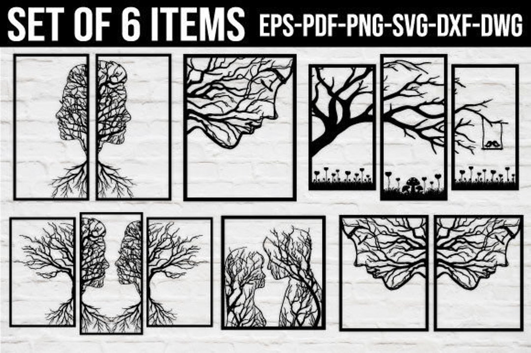Set of 6 Tree Branch Split Pictures Laser Glowforge CNC Wood SVG EPS ...
