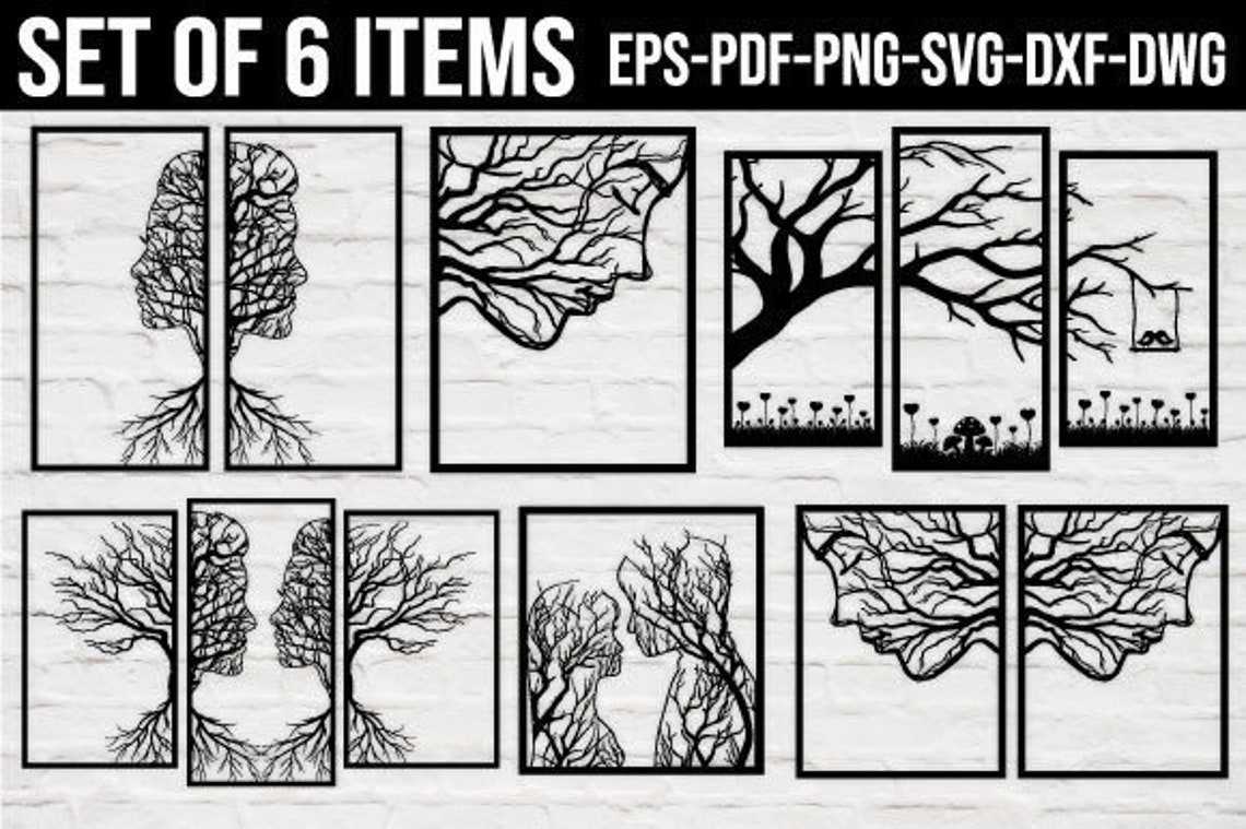 Set of 6 Tree Branch Split Pictures Laser Glowforge CNC Wood SVG EPS ...