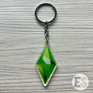 The Sims 4 Green Acrylic Plumbob Keyring silver Chain Gamer Keychain ...