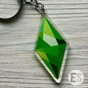 The Sims 4 Green Acrylic Plumbob Keyring silver Chain Gamer Keychain ...
