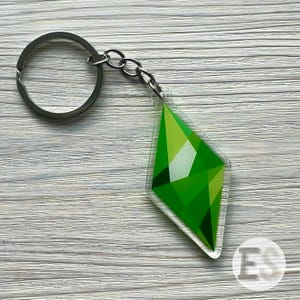 The Sims 4 Green Acrylic Plumbob Keyring silver Chain Gamer Keychain ...