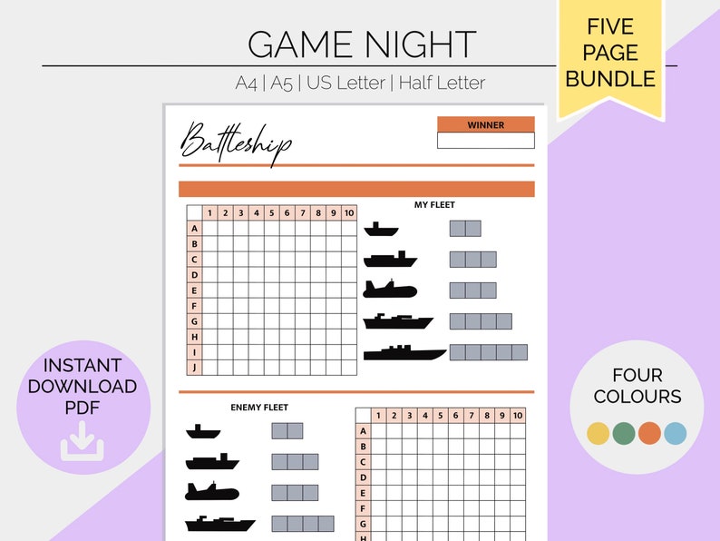 Kids Game Night Printable Bundle: Battleship, Connect Four (instant ...