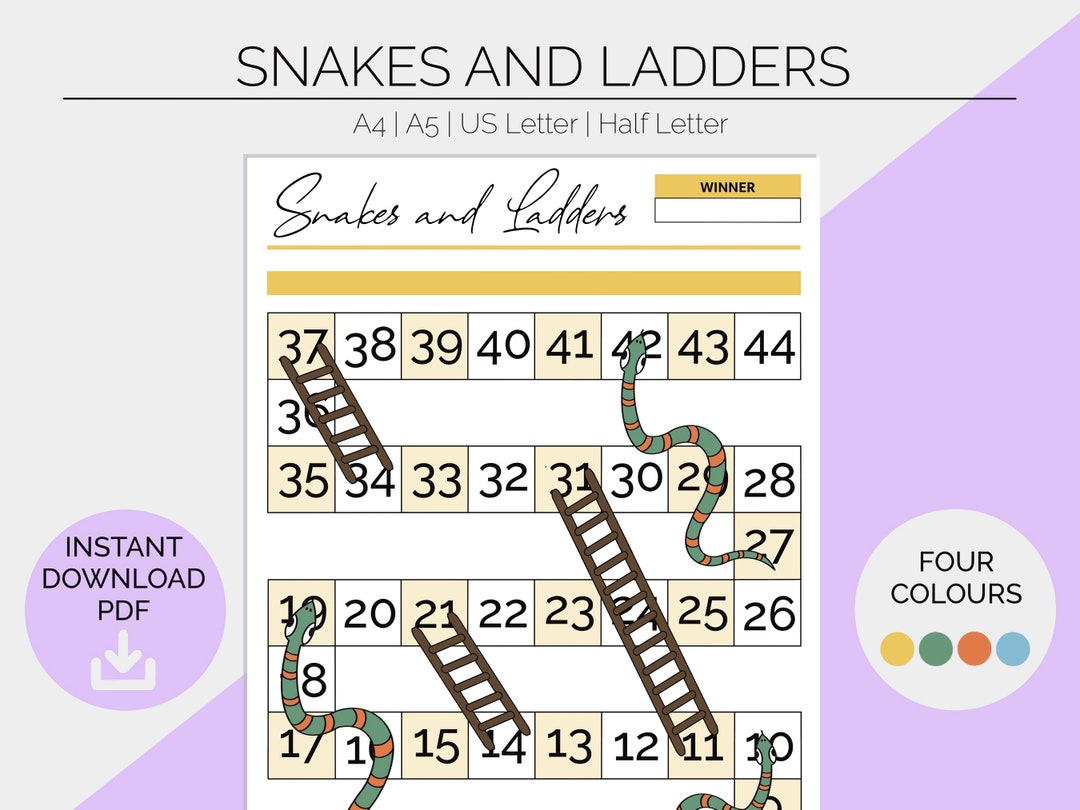 Snakes and Ladders Game Printable Planner Page Children Activities ...