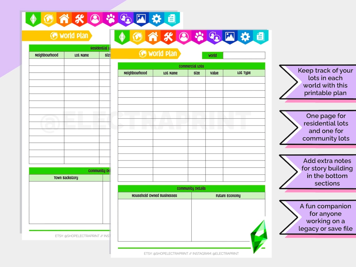 The Sims 4: World Plan Printable Planner Pages Hobby - Etsy Australia
