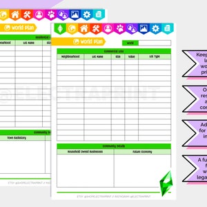 The Sims 4: World Plan Printable Planner Pages Hobby Tracker Gamer Log ...