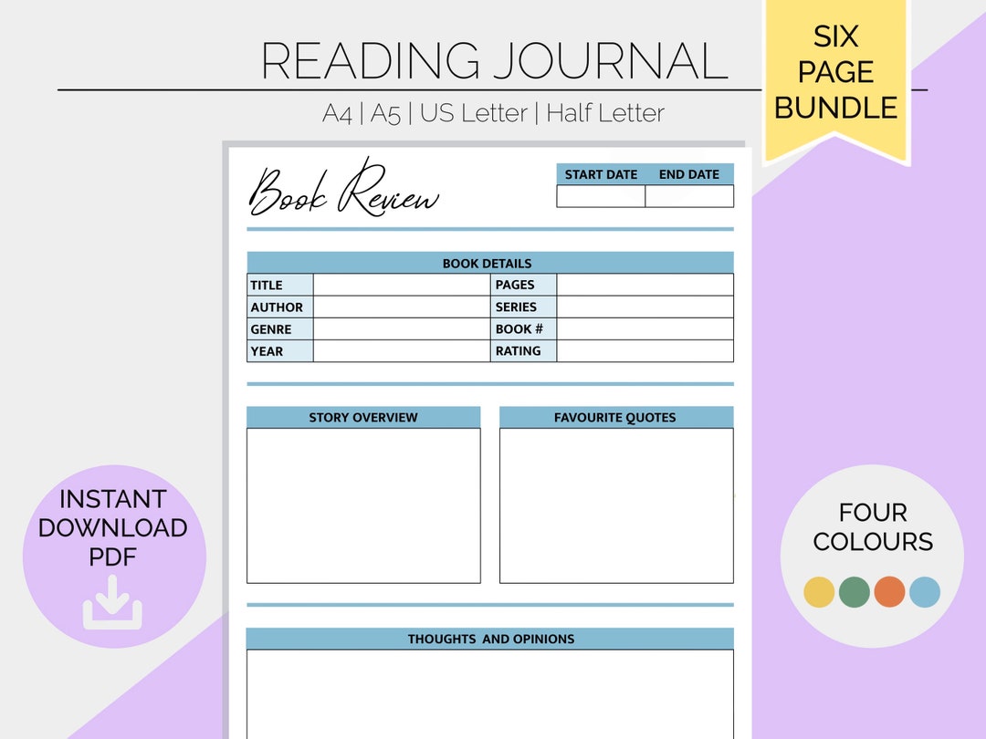 Reading Journal Printable Bundle: Book Review, Wishlist, Reading Log ...