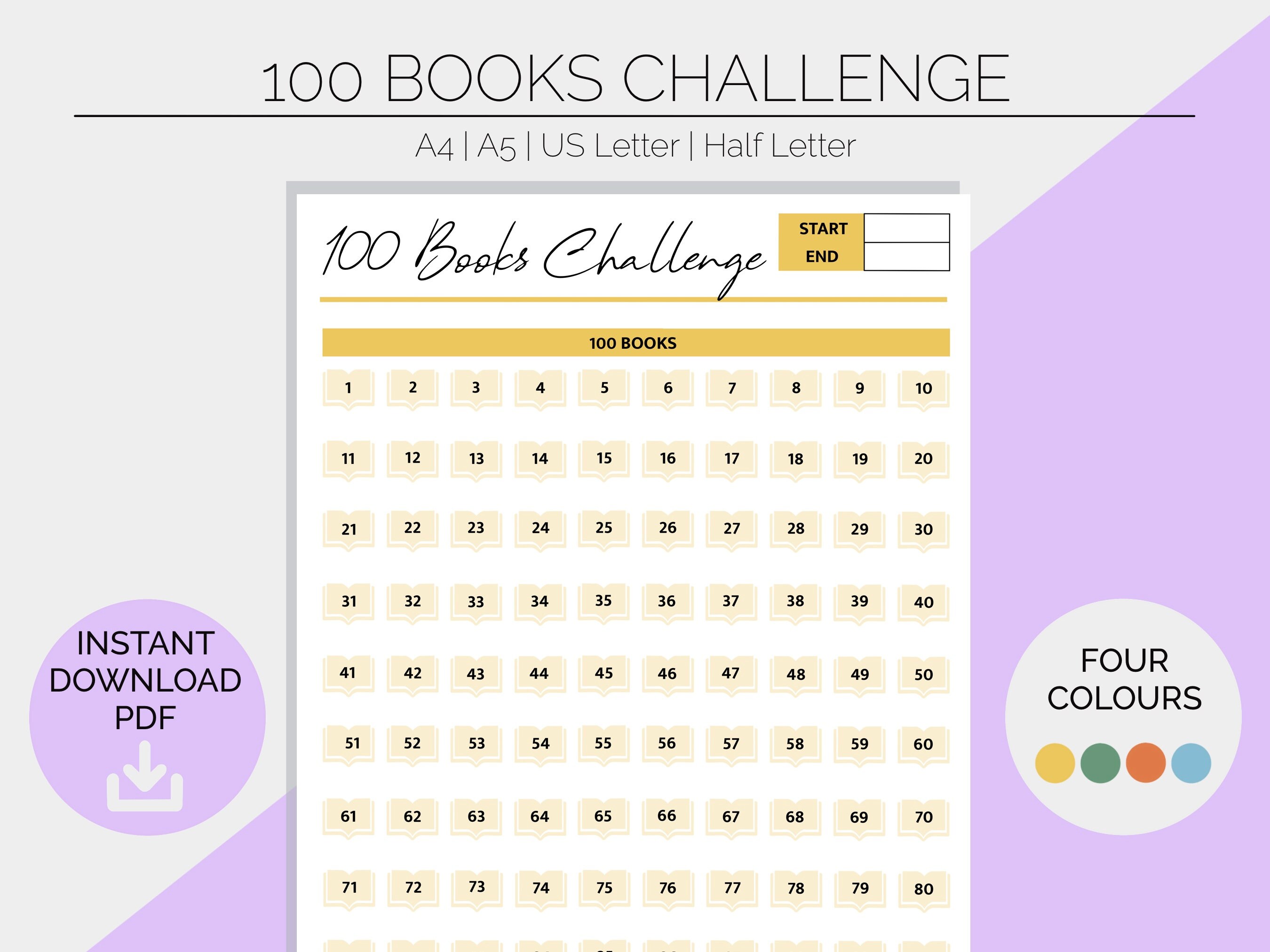 Read 100 Books Challenge Printable Planner Pages Hobby Book Journal ...