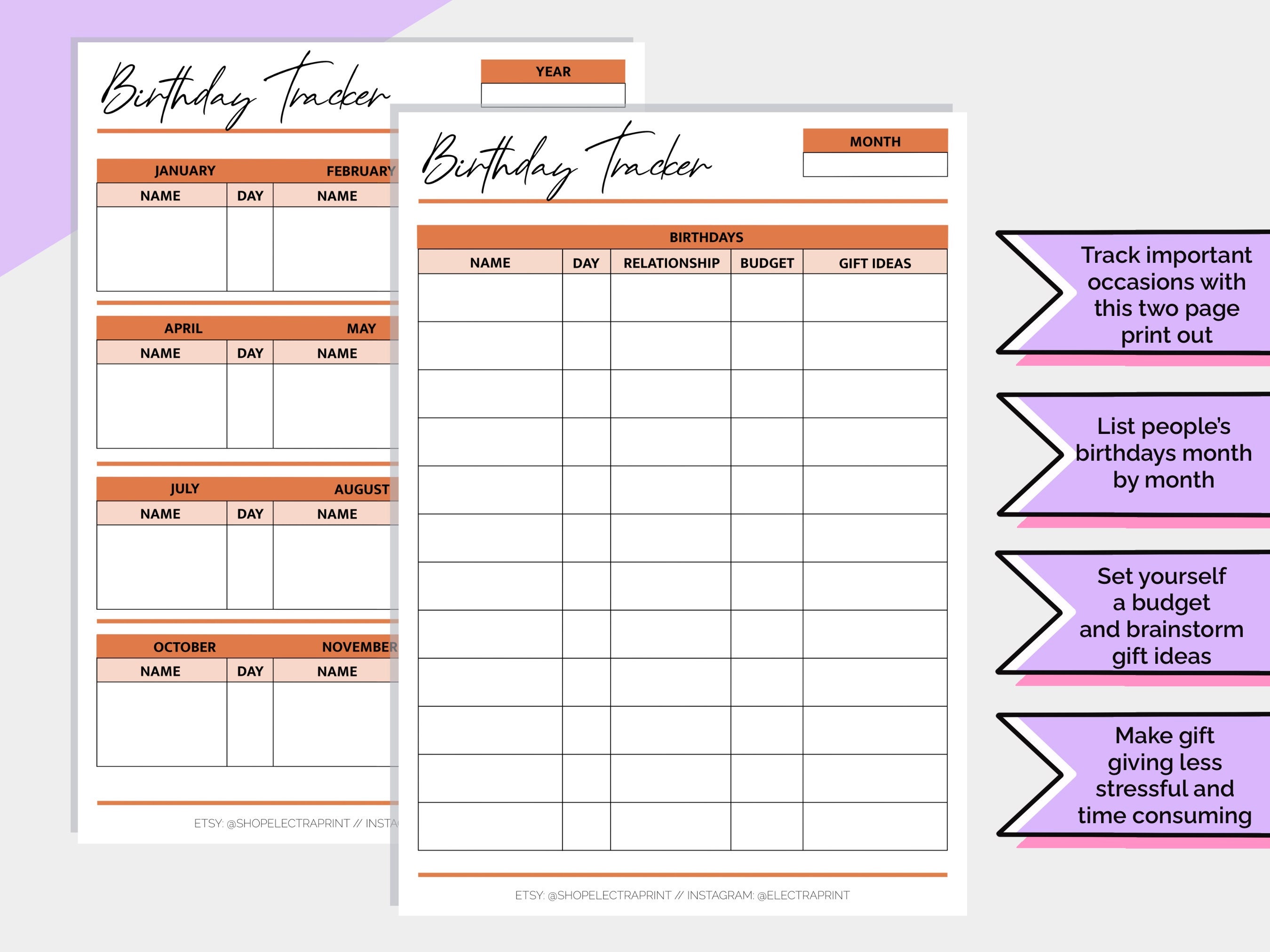 Birthday Tracker Printable Planner Pages Gift Giving Life Admin Home ...