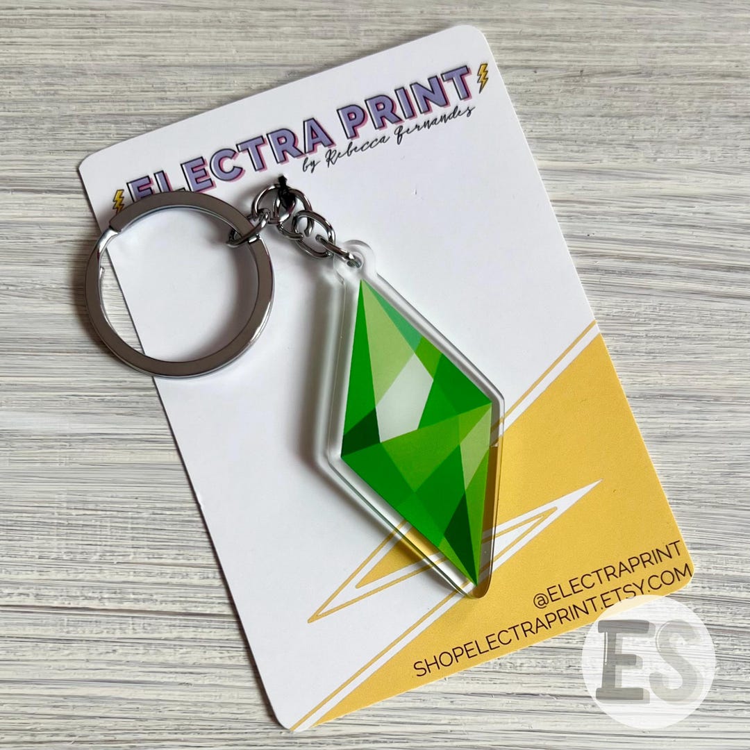 The Sims 4 Green Acrylic Plumbob Keyring silver Chain Gamer Keychain ...