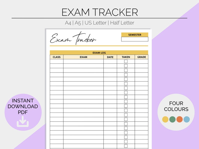 Exam Tracker Printable Planner Pages Student Planner Reading University ...