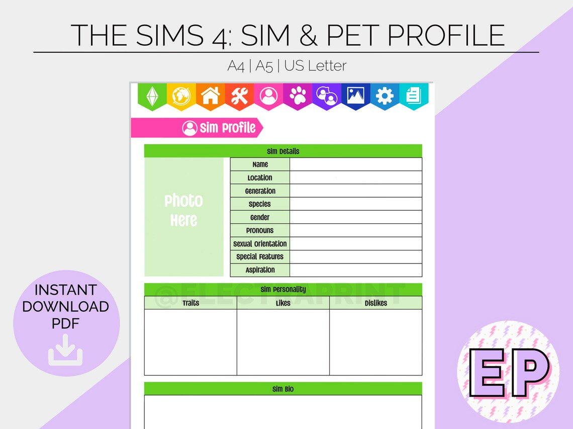 The Sims 4 Sim & Pet Profile Printable Planner Pages Hobby - Etsy Australia