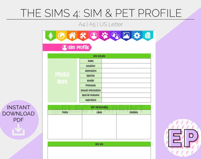 Printable Sims Character Sheet. Unfold Your Character and Their ...