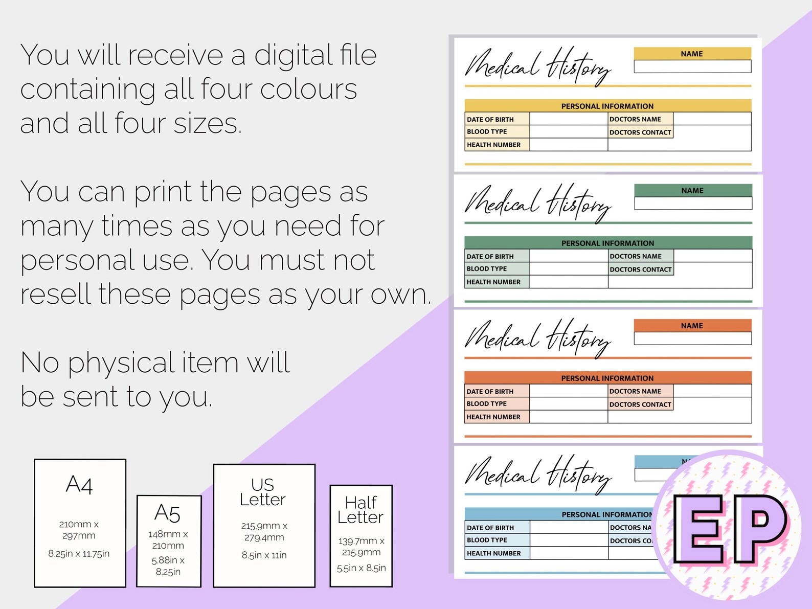 Medical History Log Printable Planner: Health Tracker (instant Download ...