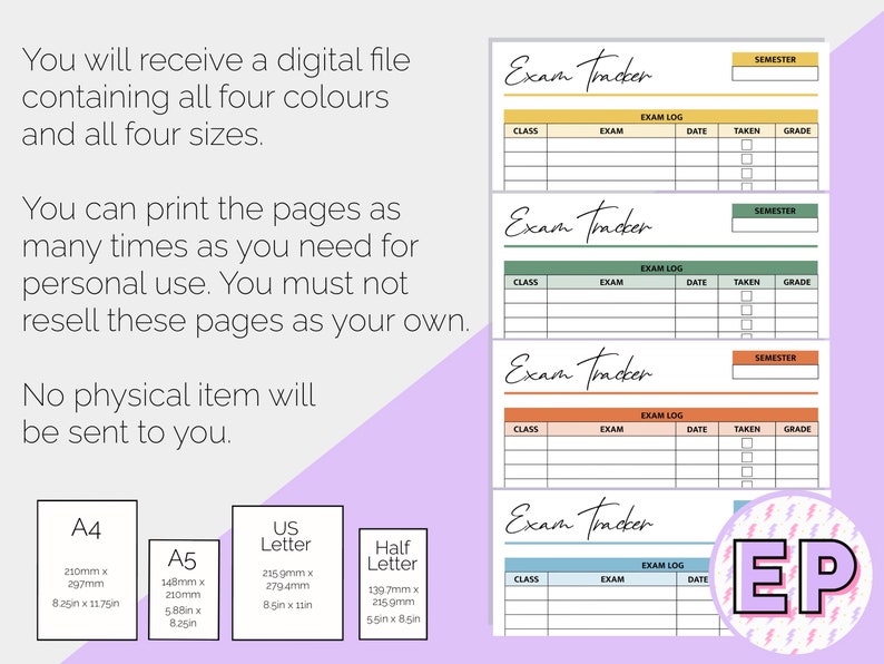 Exam Tracker Printable Planner Pages Student Planner Reading University ...