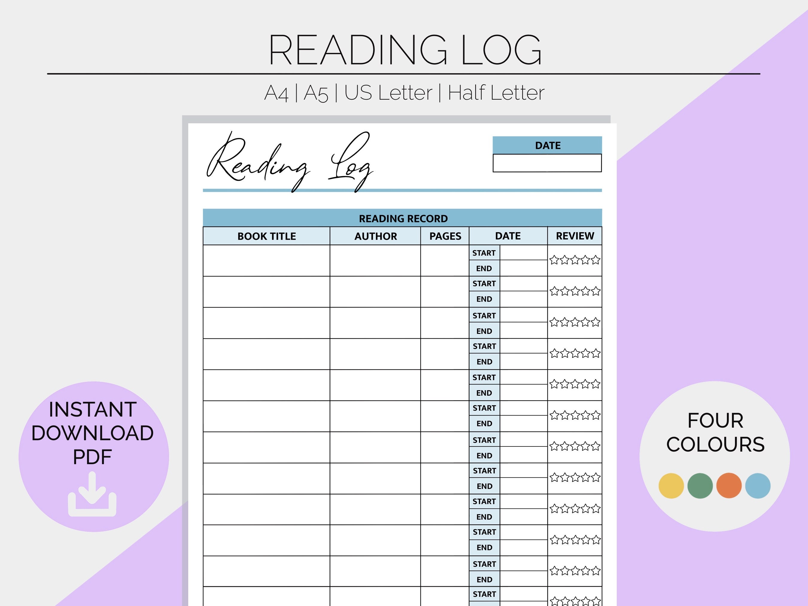 Reading Log Tracker Printable Planner Pages Hobby Book Journal ...