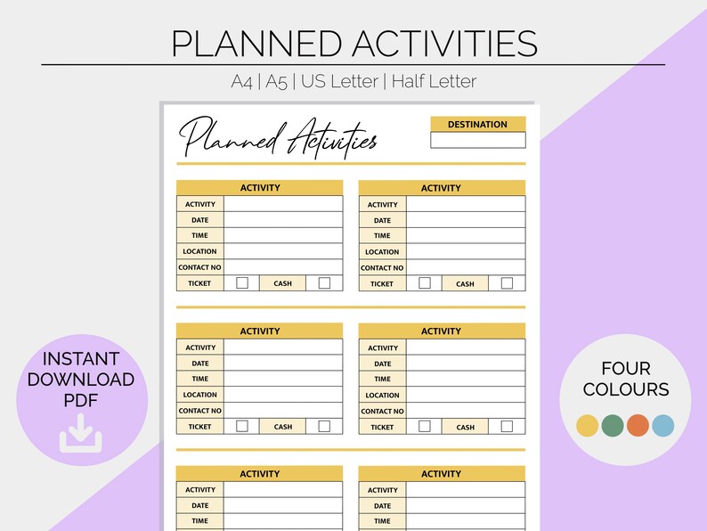 Activity Tracker Printable Planner Pages Hobby Holiday Vacation Action ...