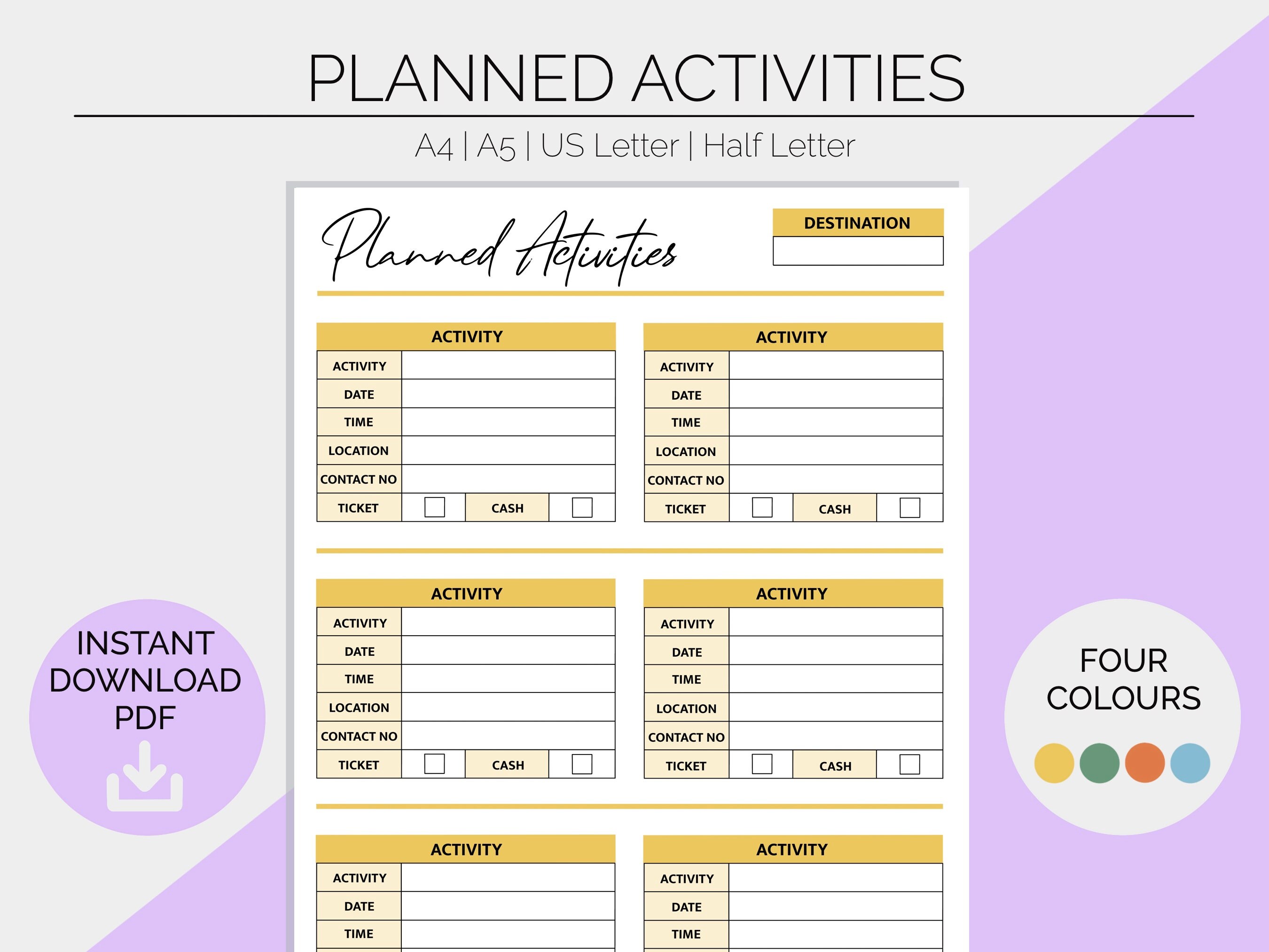 Activity Tracker Printable Planner Pages Hobby Holiday Vacation Action ...