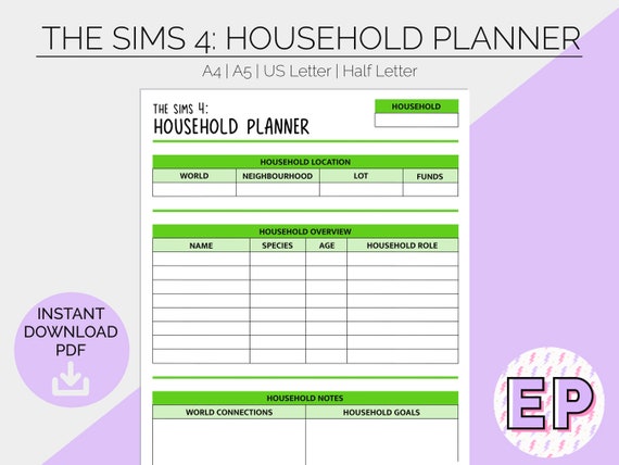 The Sims 4 Household Planner Printable Planner Pages Hobby - Etsy