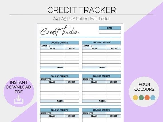 Credit Grade Tracker Printable Planner Pages Student - Etsy