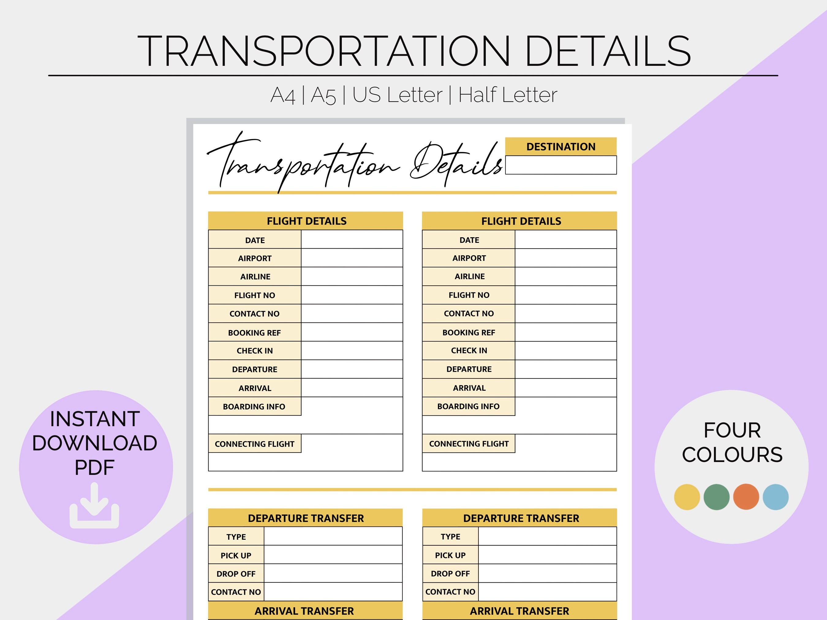 Transportation Details Printable Planner Pages Hobby - Etsy