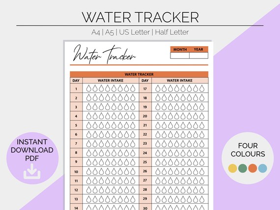 Water Tracker Log Printable Planner Pages Menu Food Log - Etsy