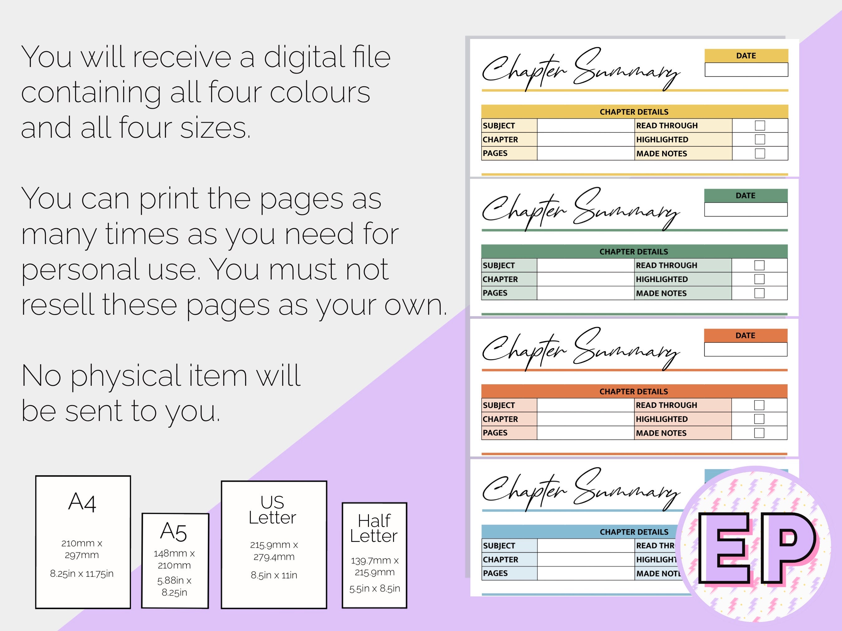 Chapter Summary Printable Planner Pages Student Planner Reading ...