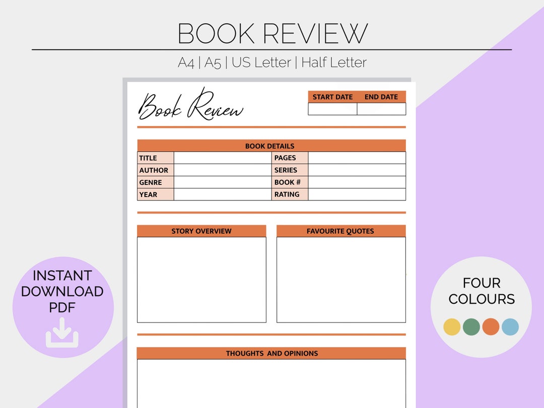 Book Review Log: Printable Planner Pages (PDF) - Etsy