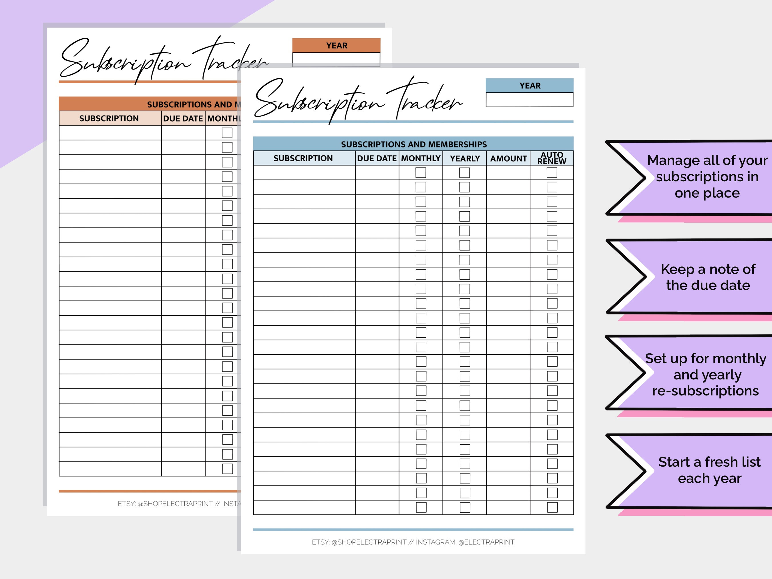 Subscription Tracker Printable: Family Budget Planner (digital Download ...