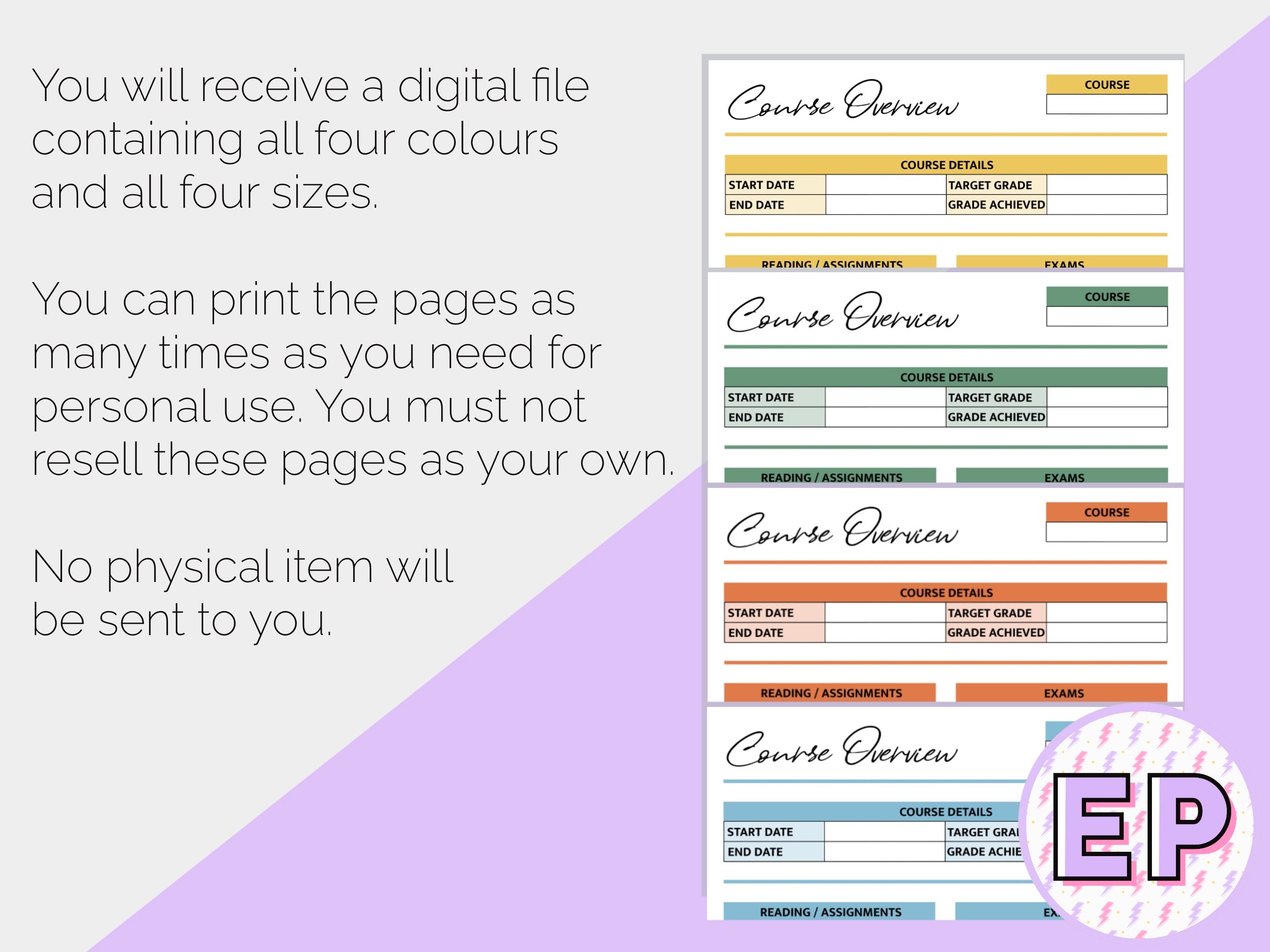 Course Overview Printable Planner Pages Student Planner | Etsy