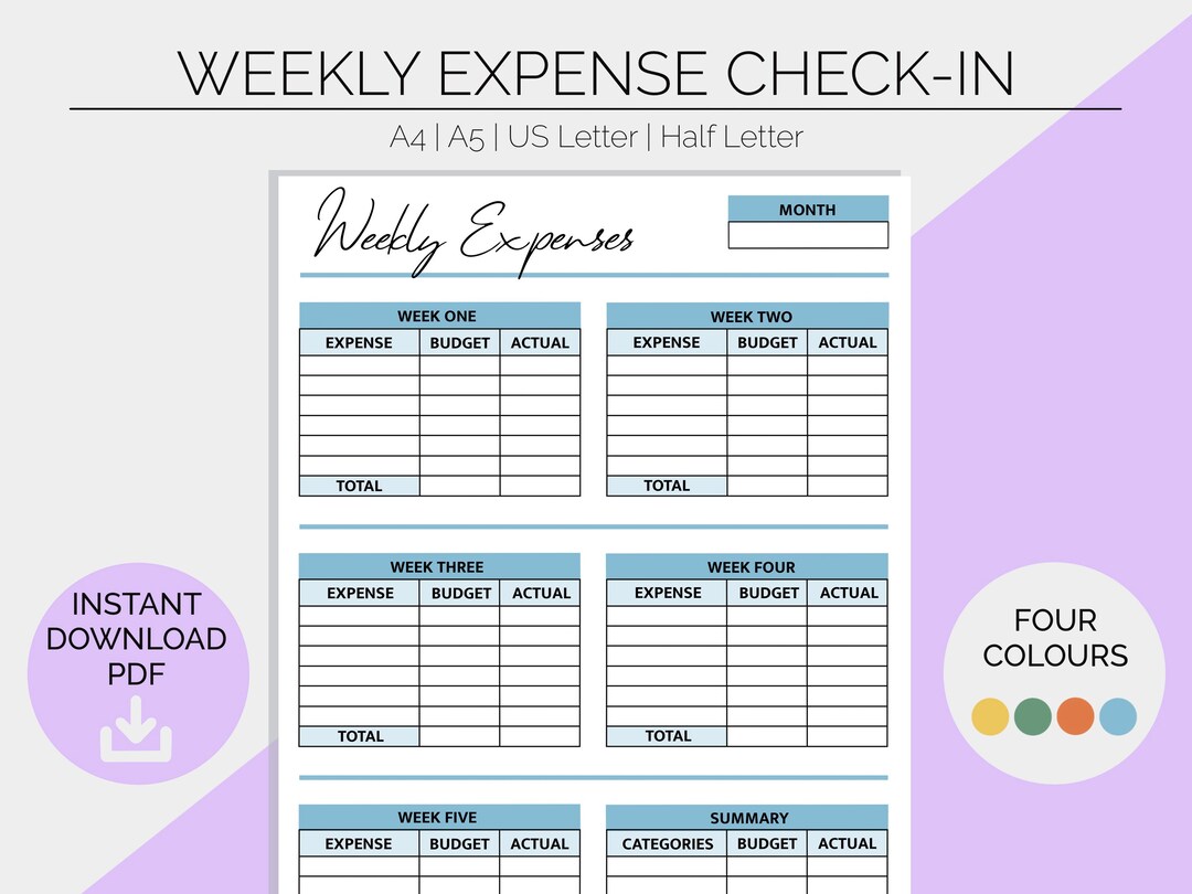 Weekly Expense Check-in | Printable Planner Pages | Family Finance ...