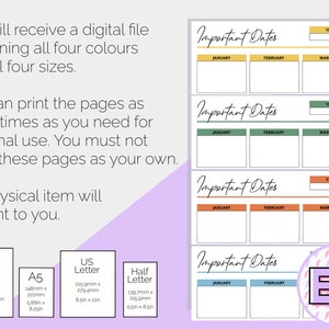 Important Dates List Printable Planner Pages Life Admin Home ...