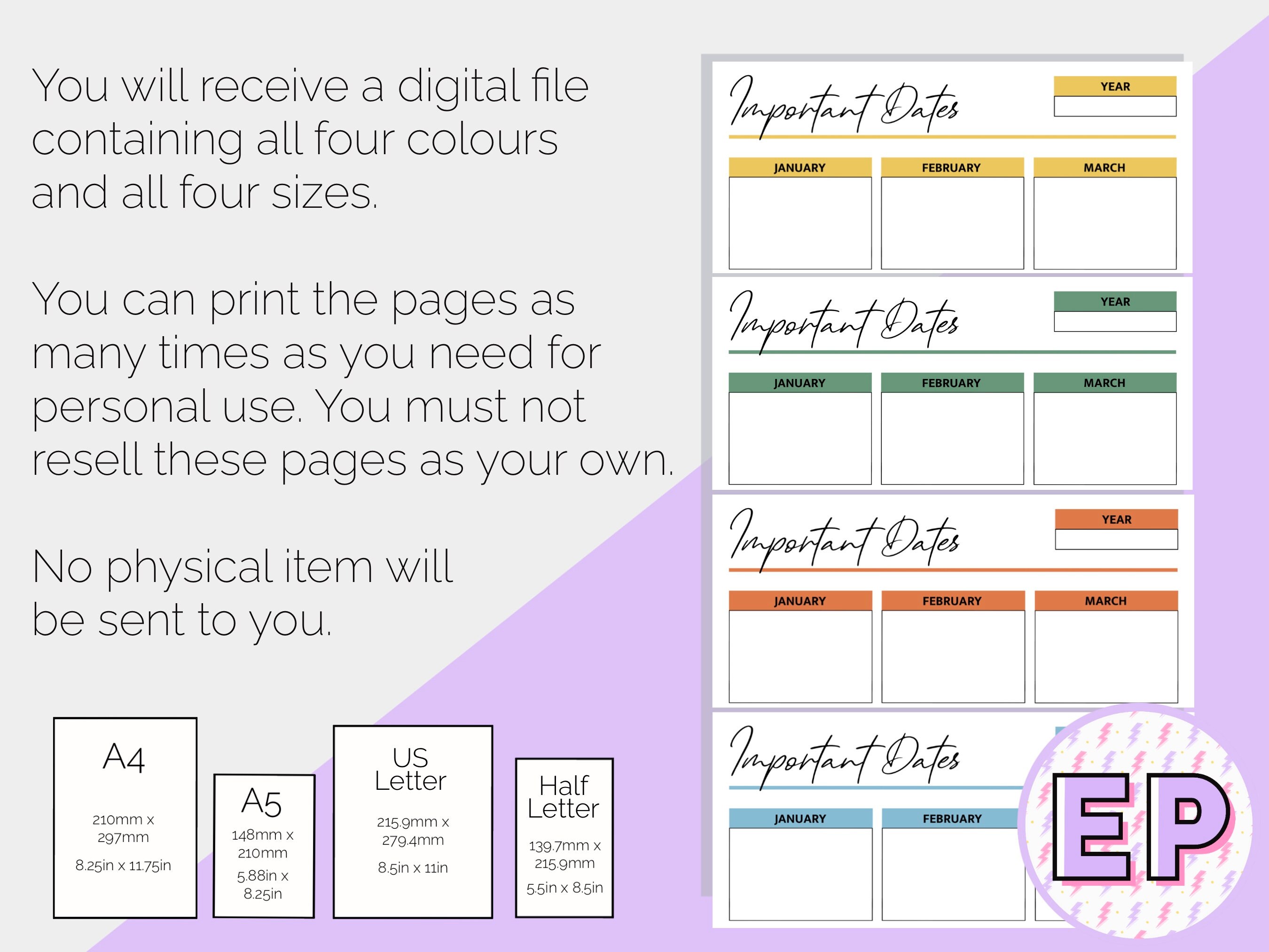Important Dates List Printable Planner Pages Life Admin Home ...