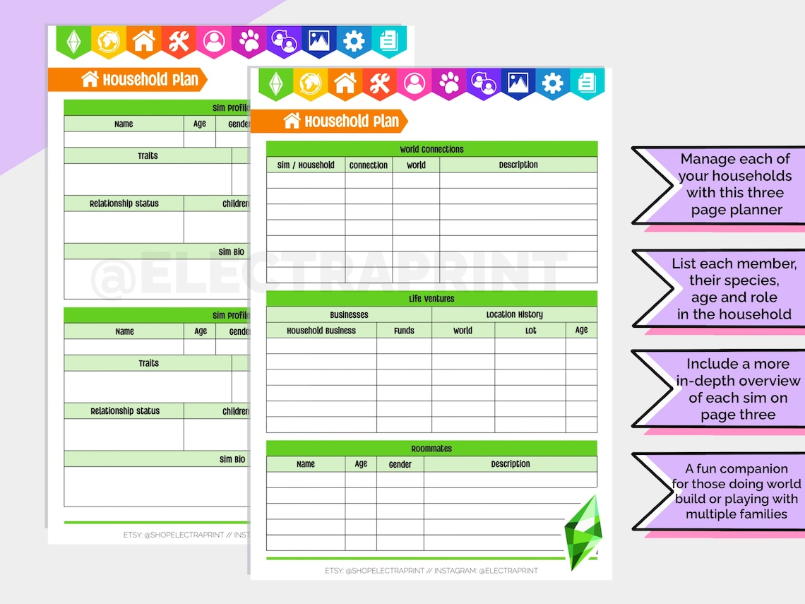 The Sims 4: Household Plan Printable Planner Pages Hobby - Etsy Australia