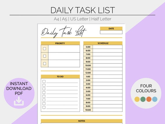 Daily Task List Printable Planner Pages to Do List | Etsy