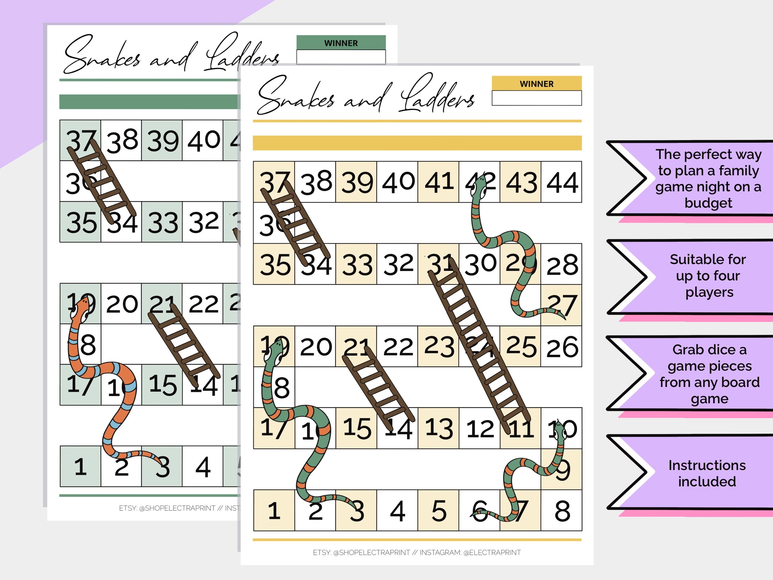 Snakes and Ladders Game Printable Planner Page Children Activities ...