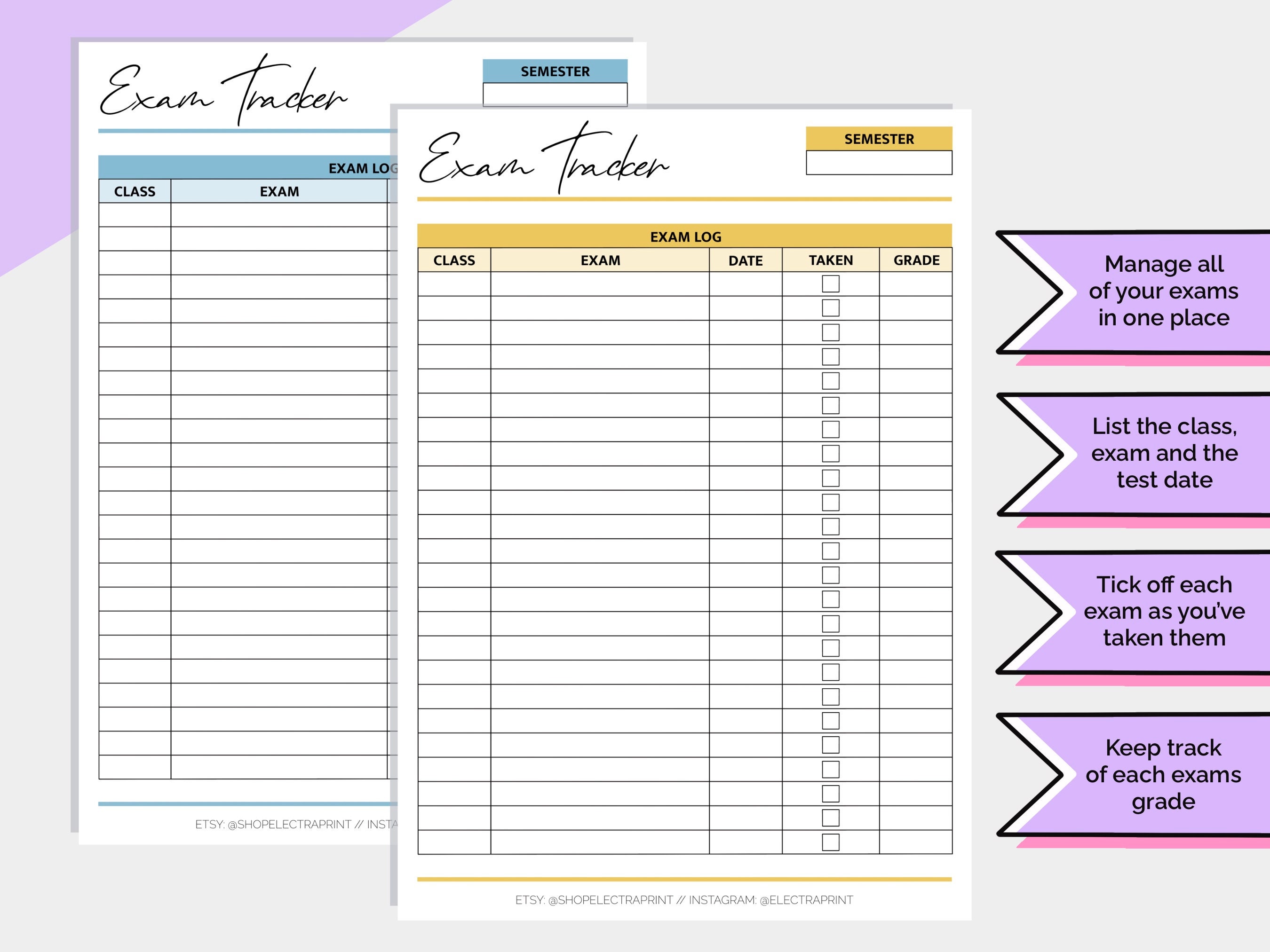 Exam Tracker Printable Planner Pages Student Planner Reading University ...