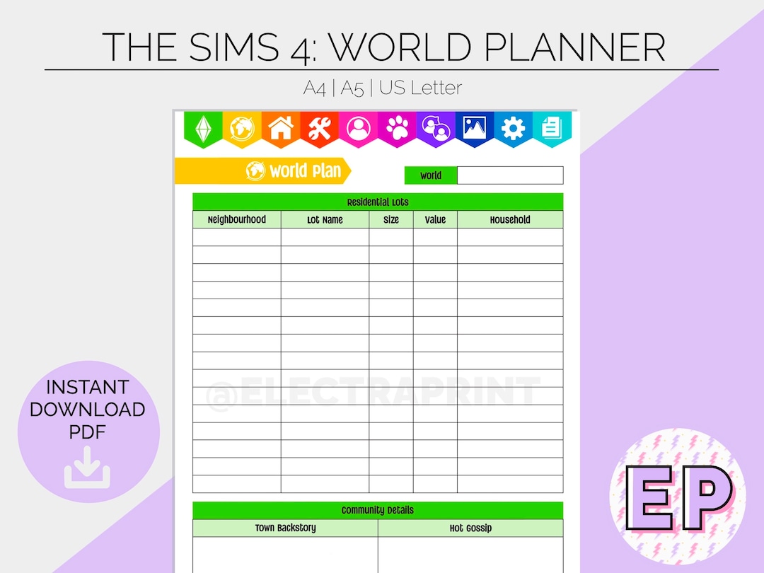 The Sims 4: World Plan | Printable Planner Pages | Hobby Tracker ...