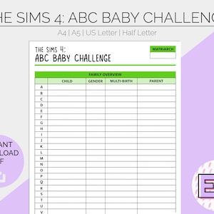 The Sims 4 ABC Baby Challenge Printable Planner Pages Hobby Tracker ...