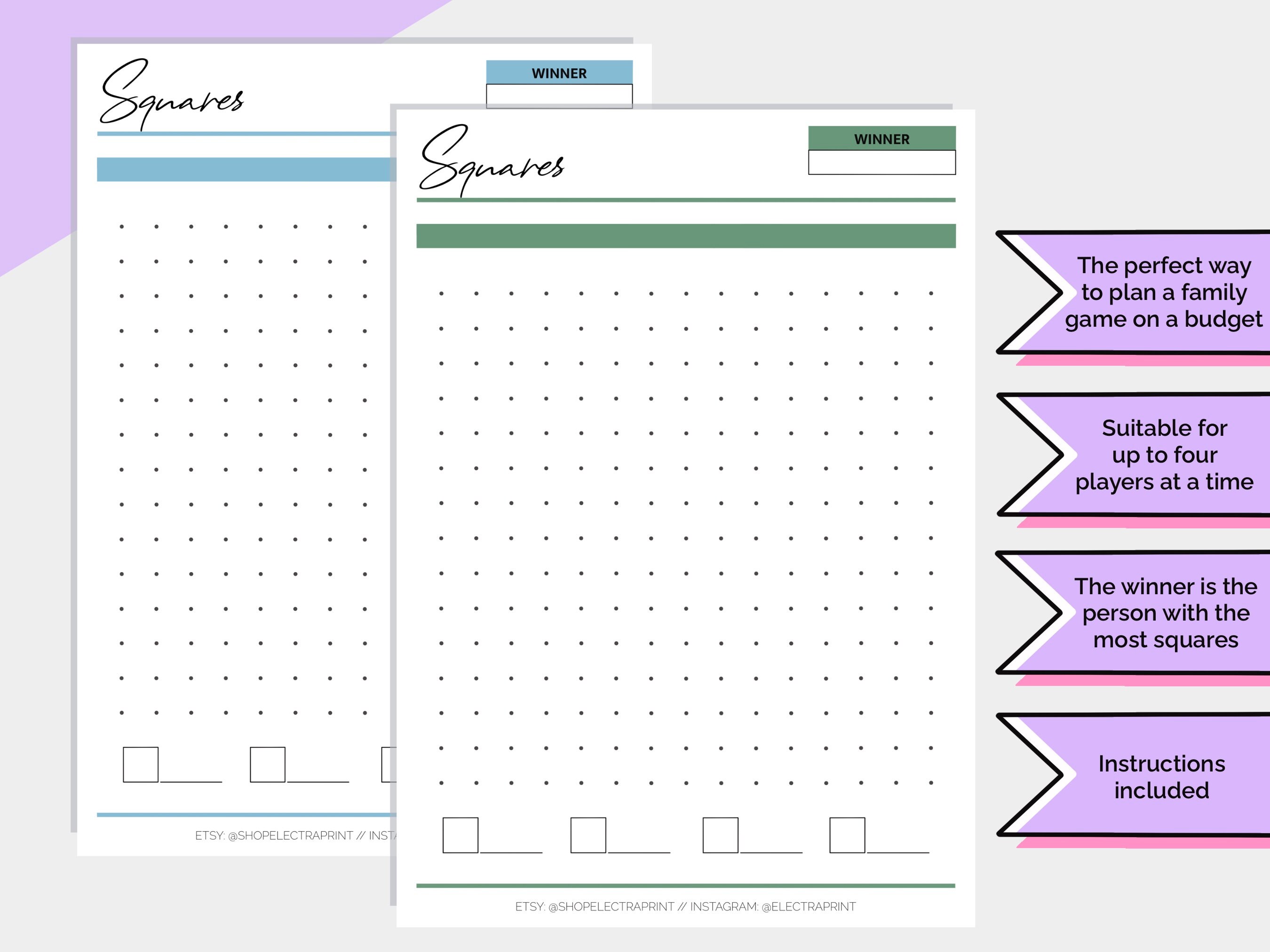 Squares Game Printable Planner Pages Children's Activities Family Game ...