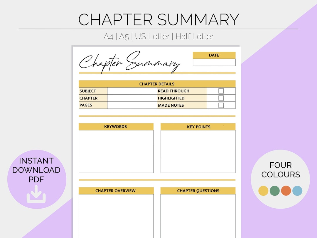 Chapter Summary Printable Planner Pages Student Planner Reading ...
