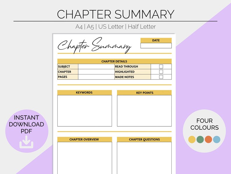 Chapter Summary Printable Planner Pages Student Planner Reading ...