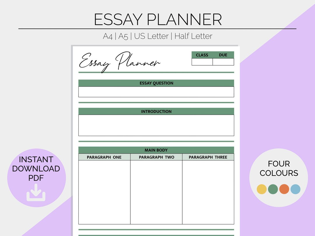 Essay Planner | Printable Planner Pages | Student Planner | Reading ...