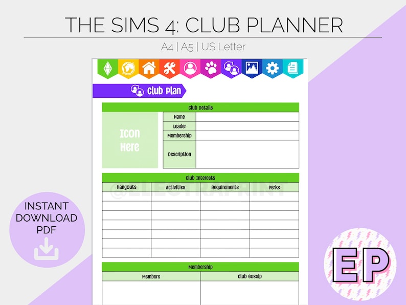 The Sims 4: Club Plan | Printable Planner Pages | Hobby Tracker | PC ...