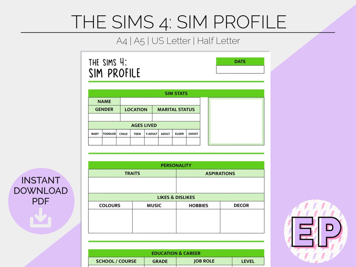 The Sims 4 Sim Profile Printable Planner Pages Hobby - Etsy Australia