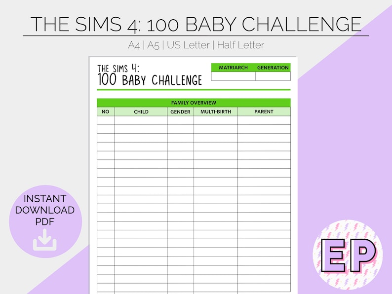 Sims 4 100 Baby Challenge Planner: Hobby Tracker (printable PDF) - Etsy