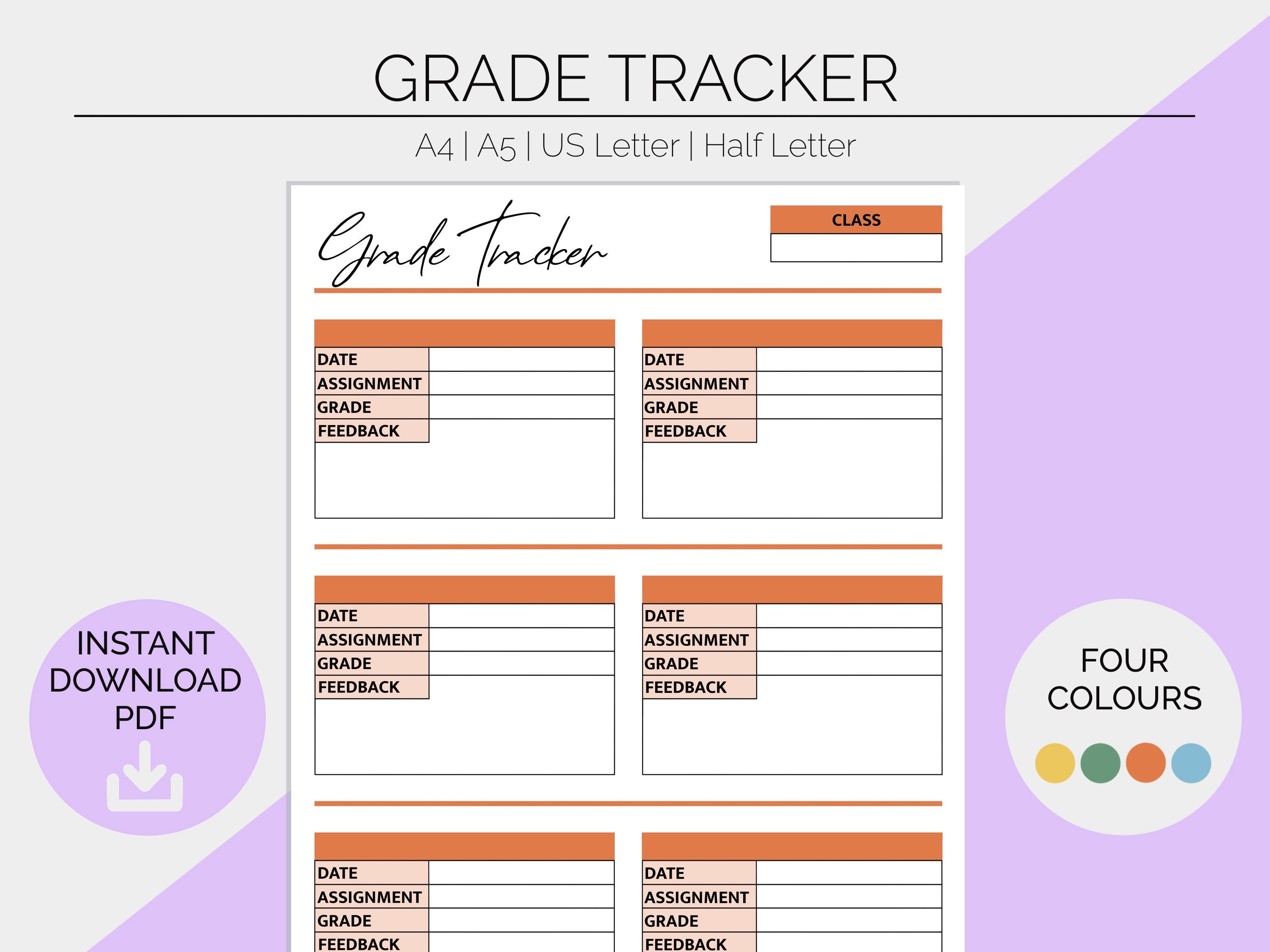 Grade Tracker Printable Planner Pages Student Planner Reading ...