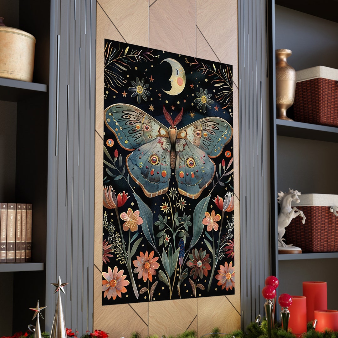 Moth Poster Dark Floral Gothic Cottagecore Art Dark Academia Whimsigoth ...