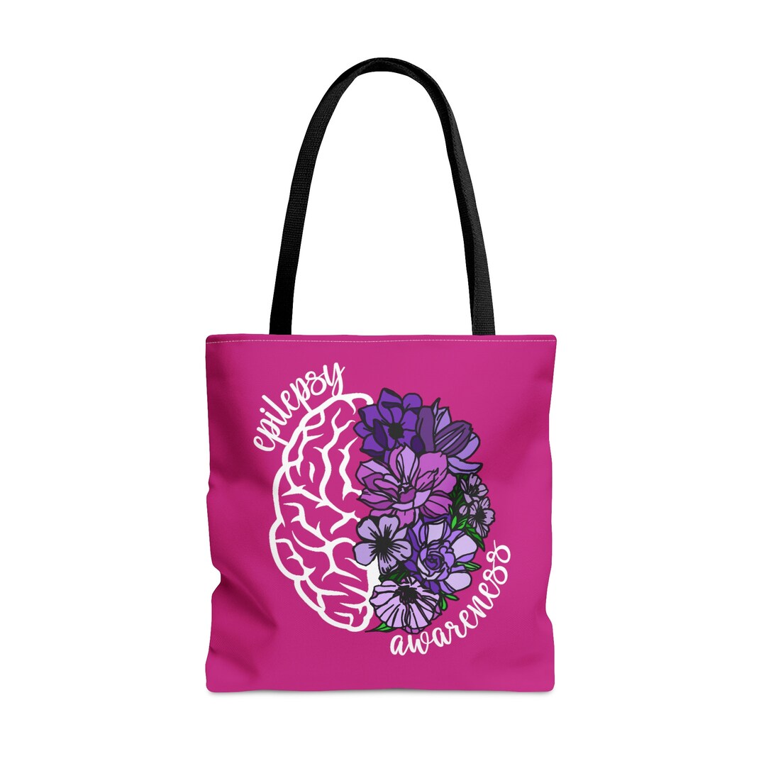 Epilepsy Seizure Awareness Tote Bag, Custom Epilepsy Purple Ribbon Tote ...